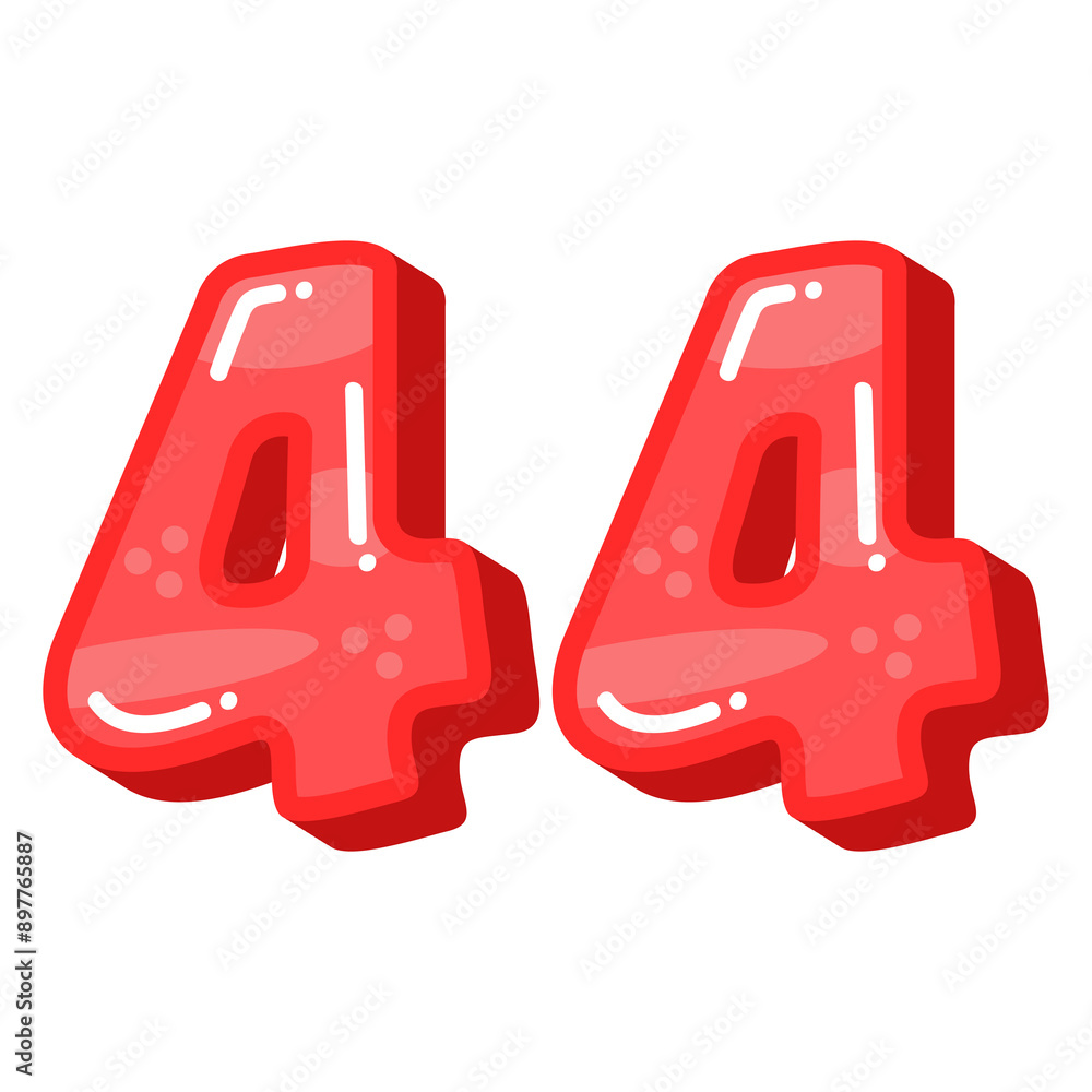 Number 44 forty four vector illustration, glossy colored cartoon numbers clip art, cute colorful ...