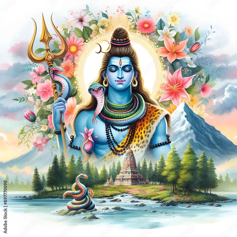 Watercolor Lord Mahadev image Stock Illustration | Adobe Stock