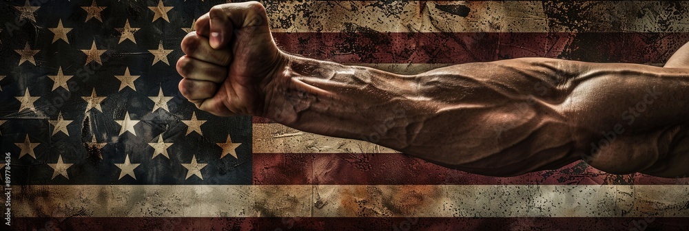 flexing bicep isolated, american flag background Stock Photo | Adobe Stock