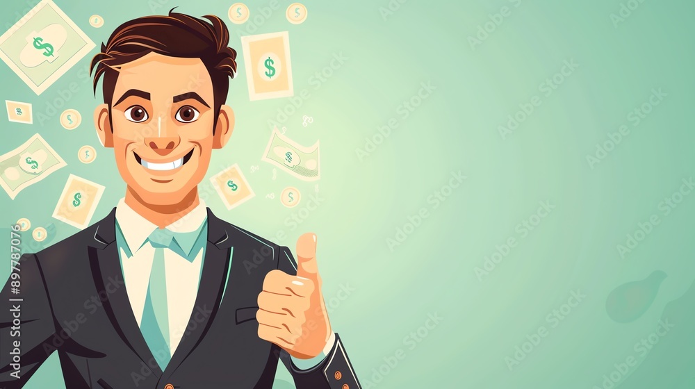 Pastel illustration of a successful businessman giving a thumbs up ...