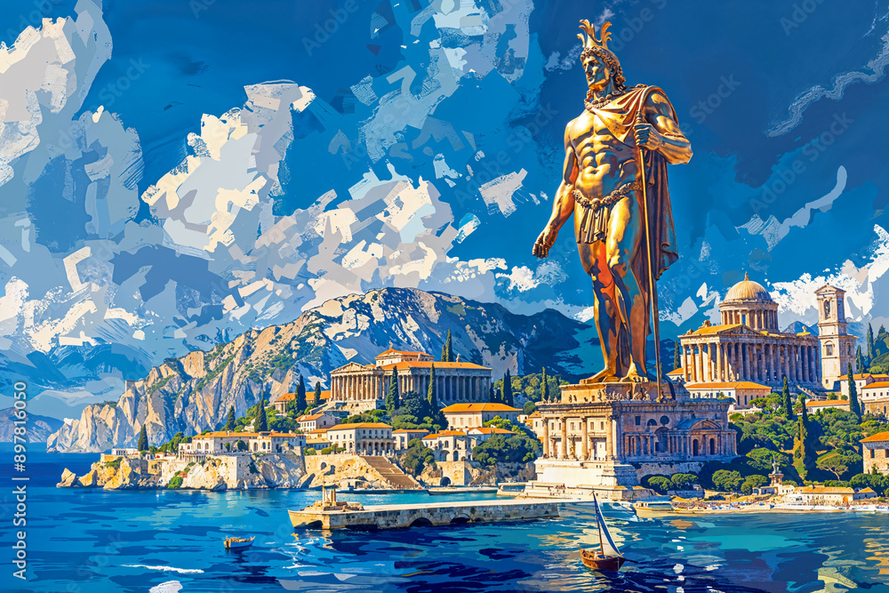 The Colossus of Rhodes, Seven Wonders of the Ancient World Stock ...