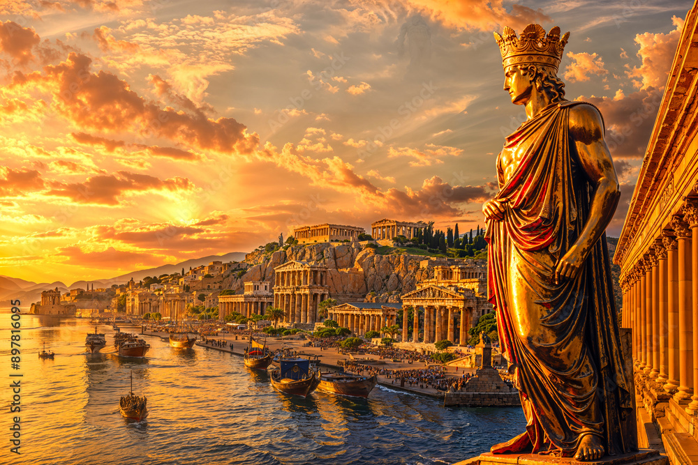 The Colossus of Rhodes, Seven Wonders of the Ancient World Stock ...