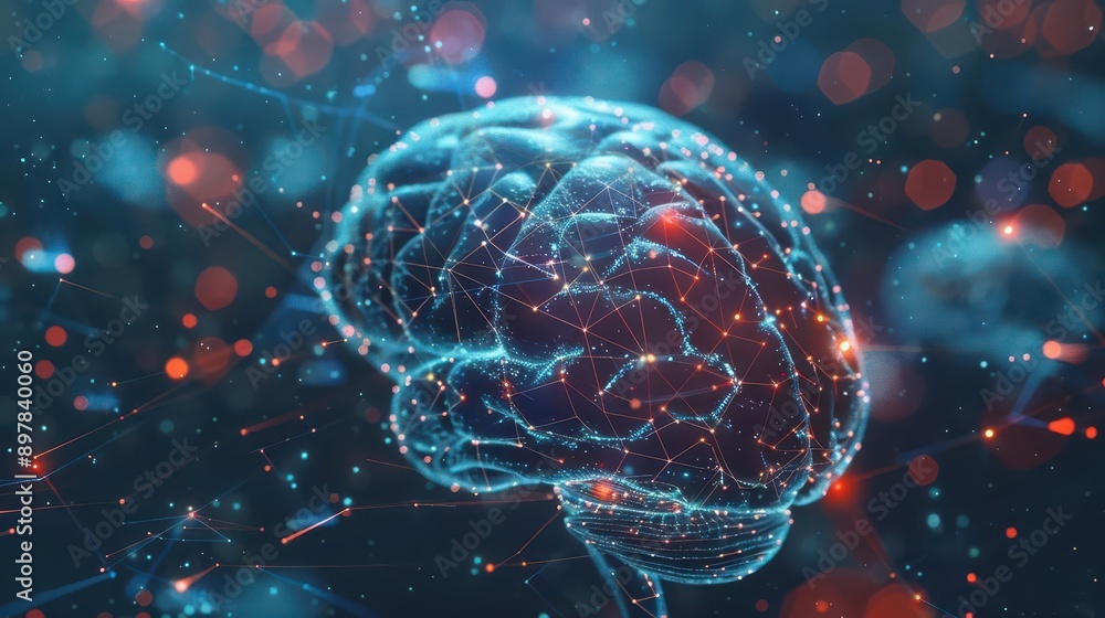 illuminated human brain with glowing neural connections stylized representation of artificial ...
