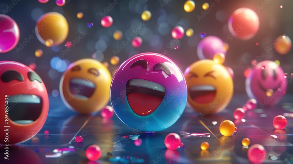 vibrant 3d emoji floating in space glossy surface reflects ambient ...