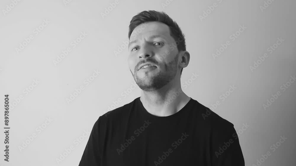 Footage of a man smiling, nodding and just being happy filmed in black ...