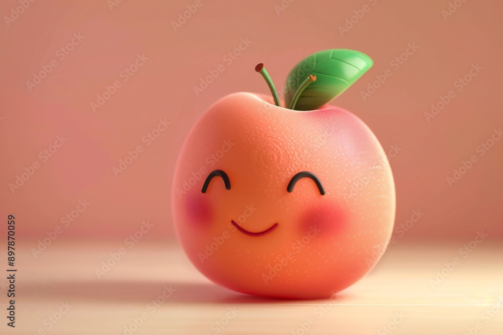Smiling peach cartoon character in 3D style, with a soft pinkish-orange ...
