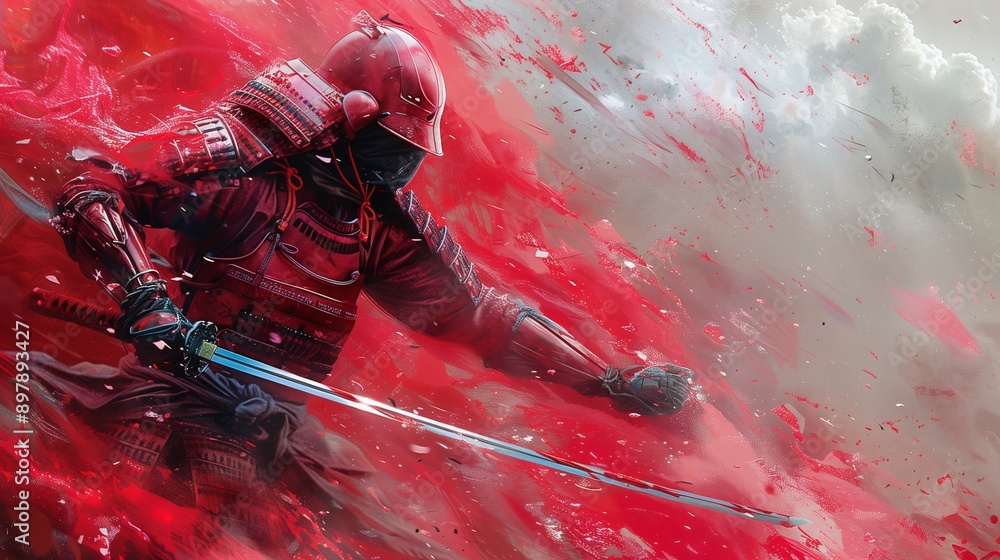 Illustration of Japanese samurai with complete equipment on the ...