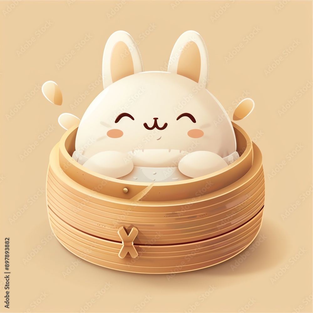 Create a vector illustration of a a Usagi manju (rabbit shaped steamed ...