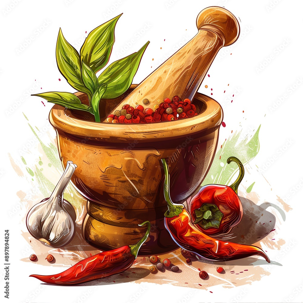 Create a vector illustration of a a Mortar and pestle,The illustration ...
