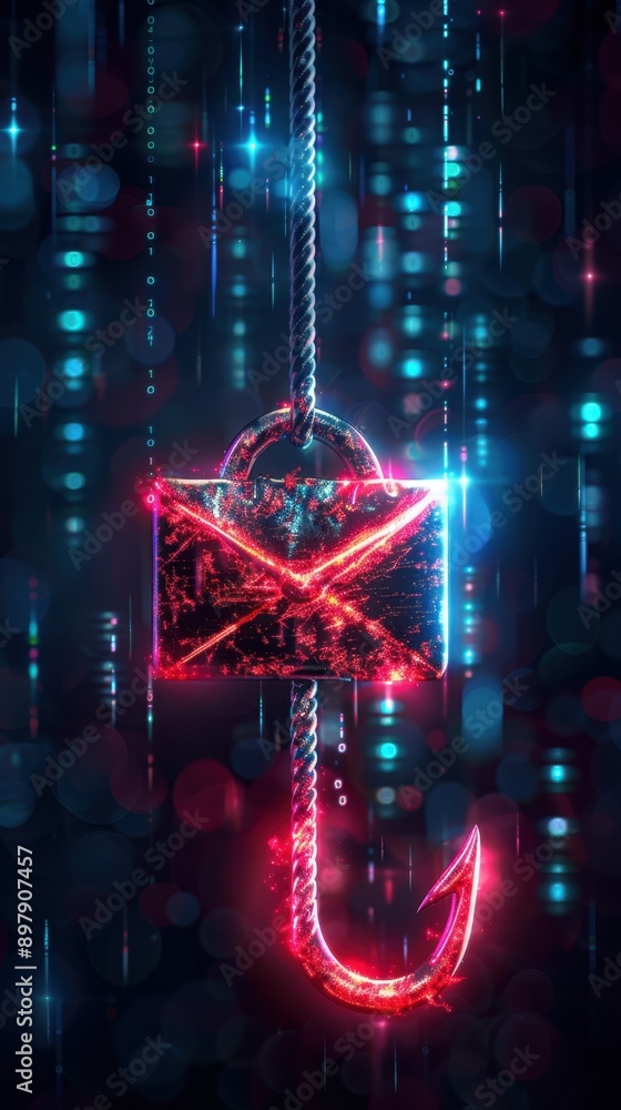 A concept illustration of cyber deception featuring a fishing hook ...