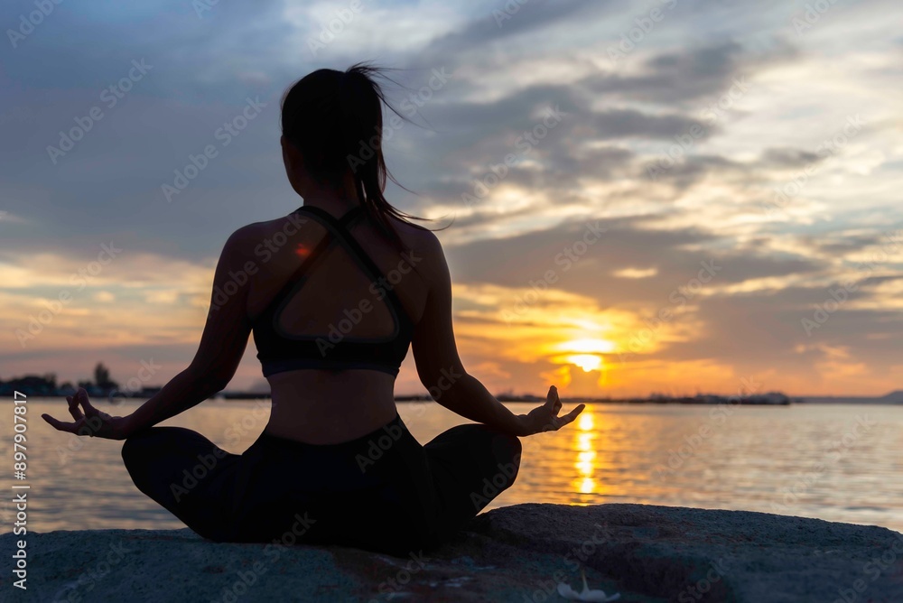 Lifestyle woman yoga exercise and pose for healthy life. Young girl or ...