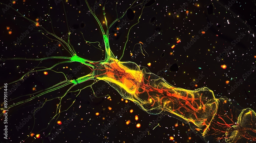 Detailed Diagram of Hypothalamic Neurons with Long Axons Connecting to ...