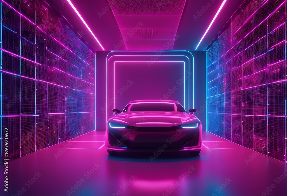 neon grid space 3d frontal abstract ultraviolet chart light virtual ...