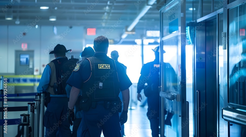 Emergency Response Team Inspecting Security Checkpoint at Airport ...