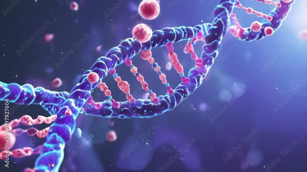 DNA double helix animation with shallow depth of field. Mysterious ...