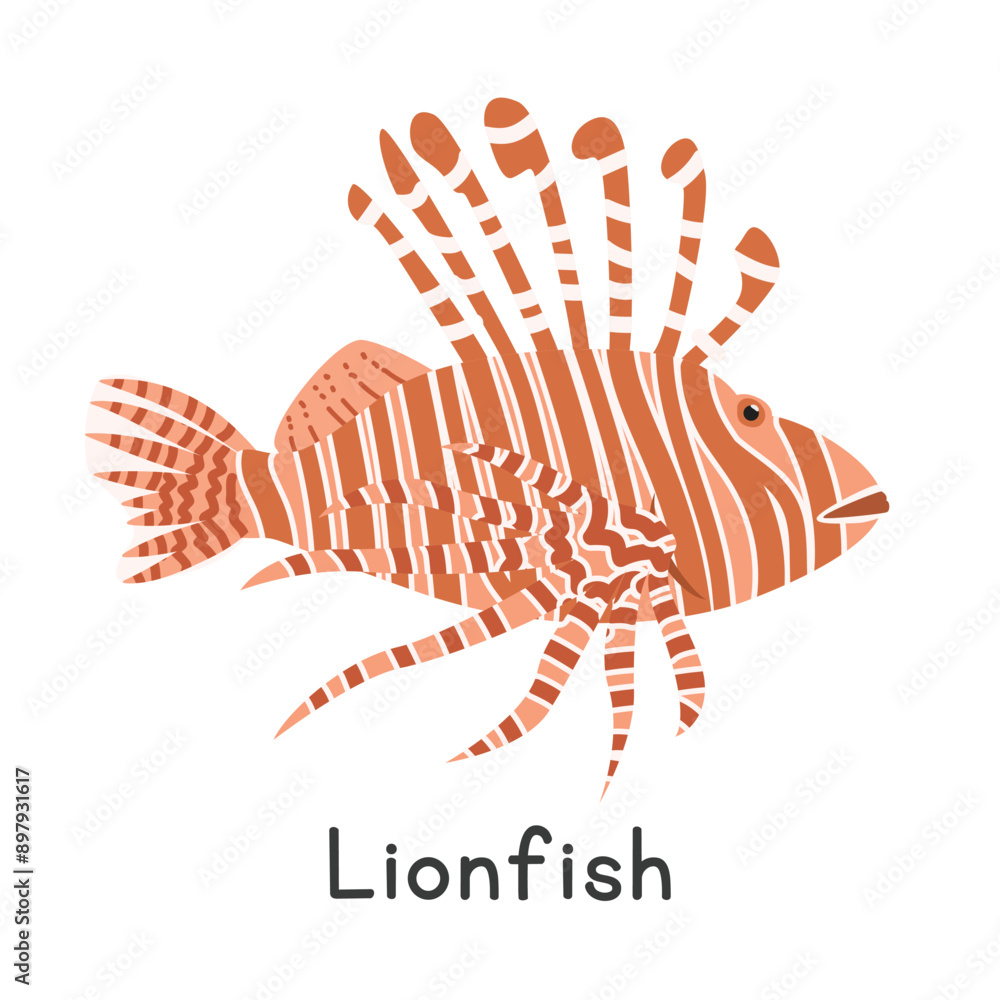 Lionfish vector illustration. Lionfish cute cartoon clipart, animal in ...