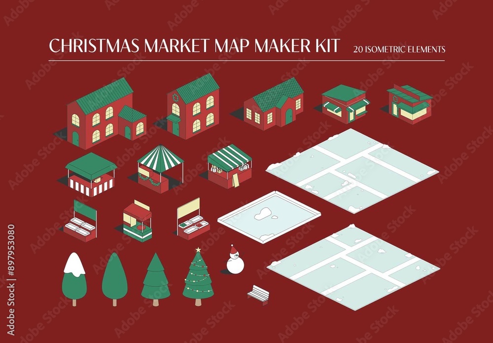 Christmas Market Map Maker Kit Isometric Christmas Market Town Elements ...