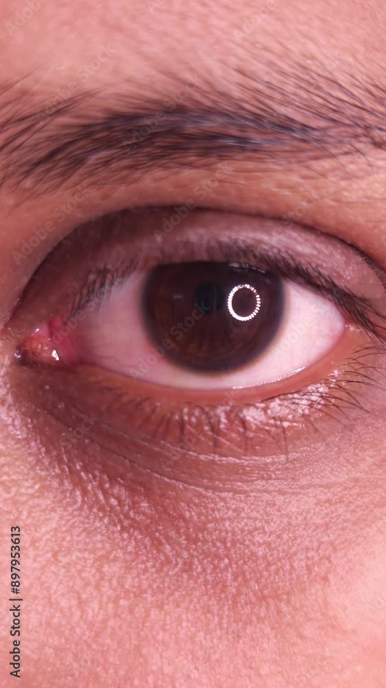 Vertical video of Human eye movement, opening and blinking of a female ...