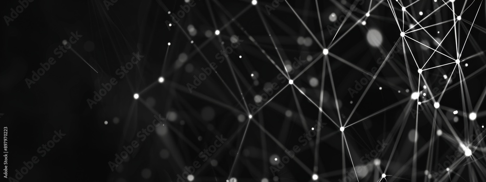 Black background, A network of interconnected nodes, initially sparse ...