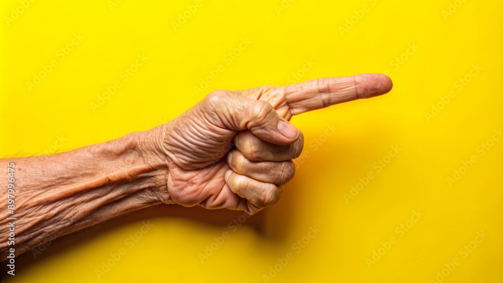 A delicate wrinkled finger extends from a fold in a worn sleeve ...