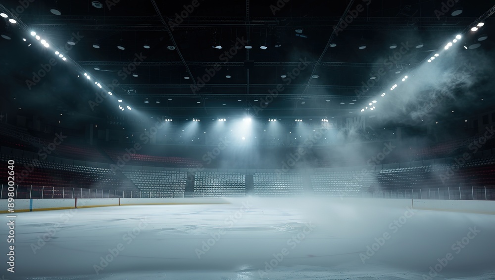 High-Resolution Ice Hockey Rink with Dark Background, Smoke, Fog, and ...