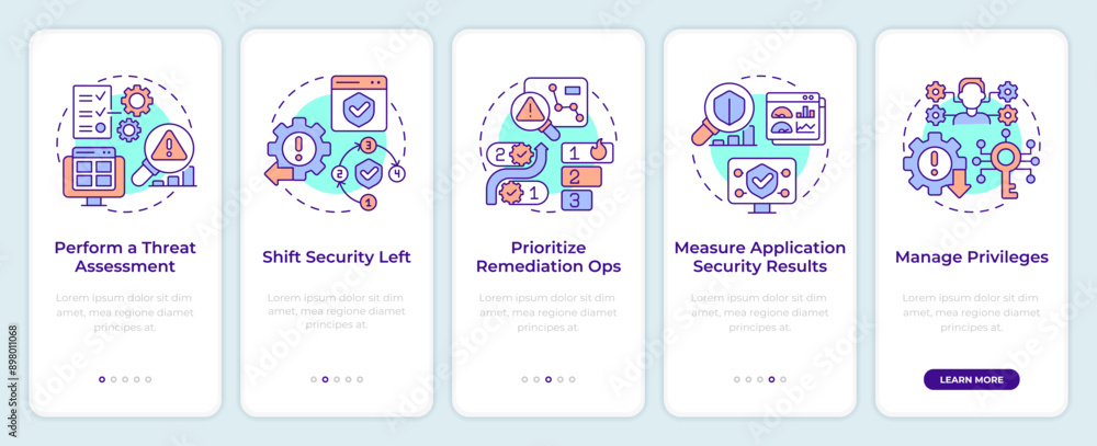 Application Security Best Practices Onboarding Mobile App Screen Walkthrough 5 Steps Editable