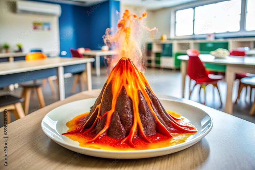 scientific miniature volcano model in class with lava eruption Stock ...