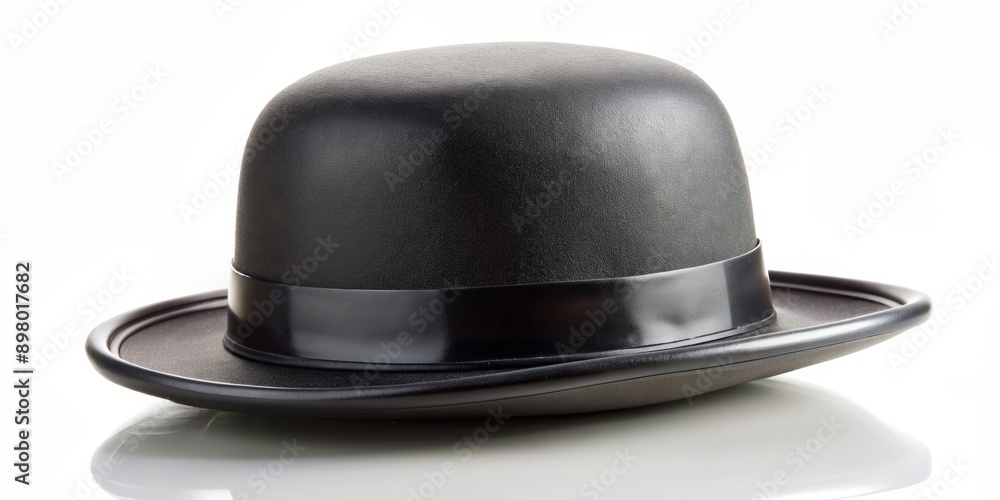 Classic black bowler hat, also known as derby hat, sitting upright, its ...