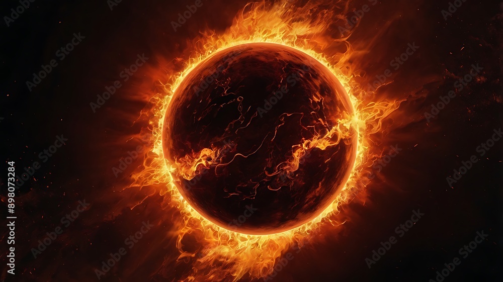 Orb of fire in the endless black space full of wonders looks like an ...