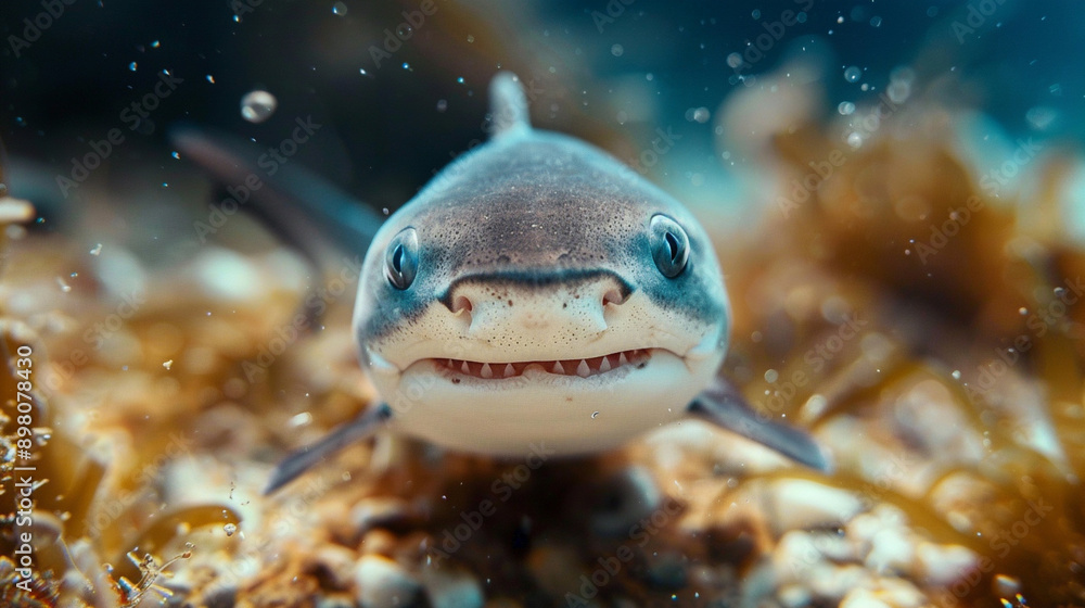 Baby shark smiling in the ocean. Underwater photography of cute baby ...
