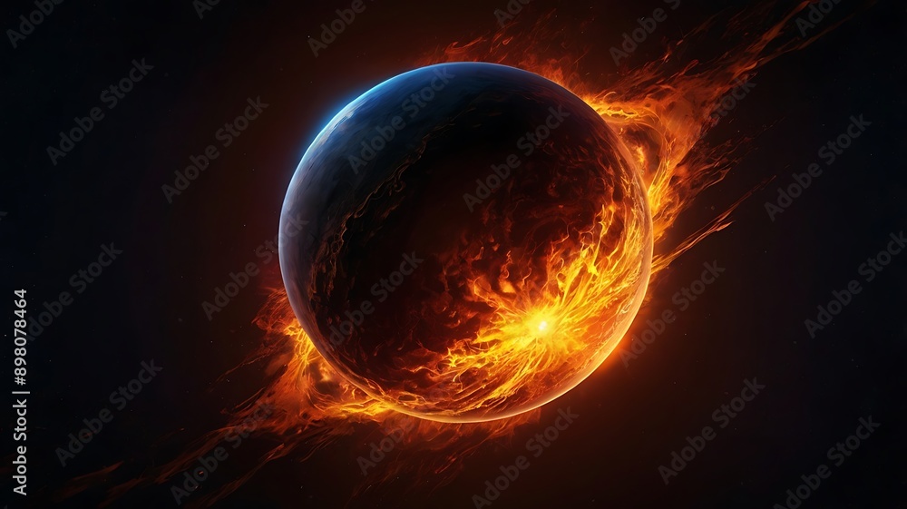 Orb of fire in the endless black space full of wonders looks like an ...