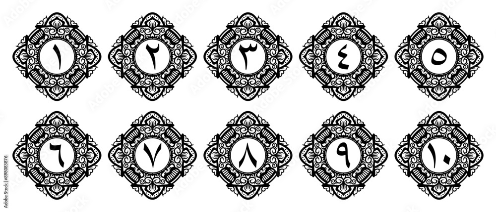 Arabic numerals with premium border decoration. illustration vector ...
