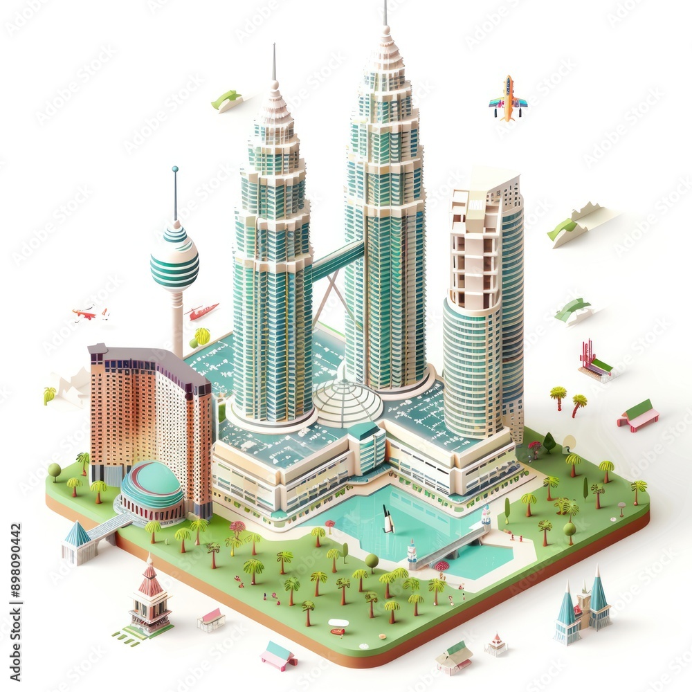 Architectural Marvel - Isometric View of Petronas Towers with Intricate ...
