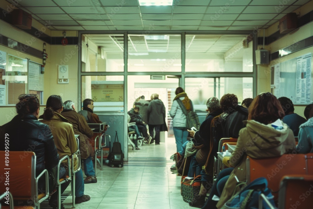 A crowded hospital waiting room with people in need of medical ...