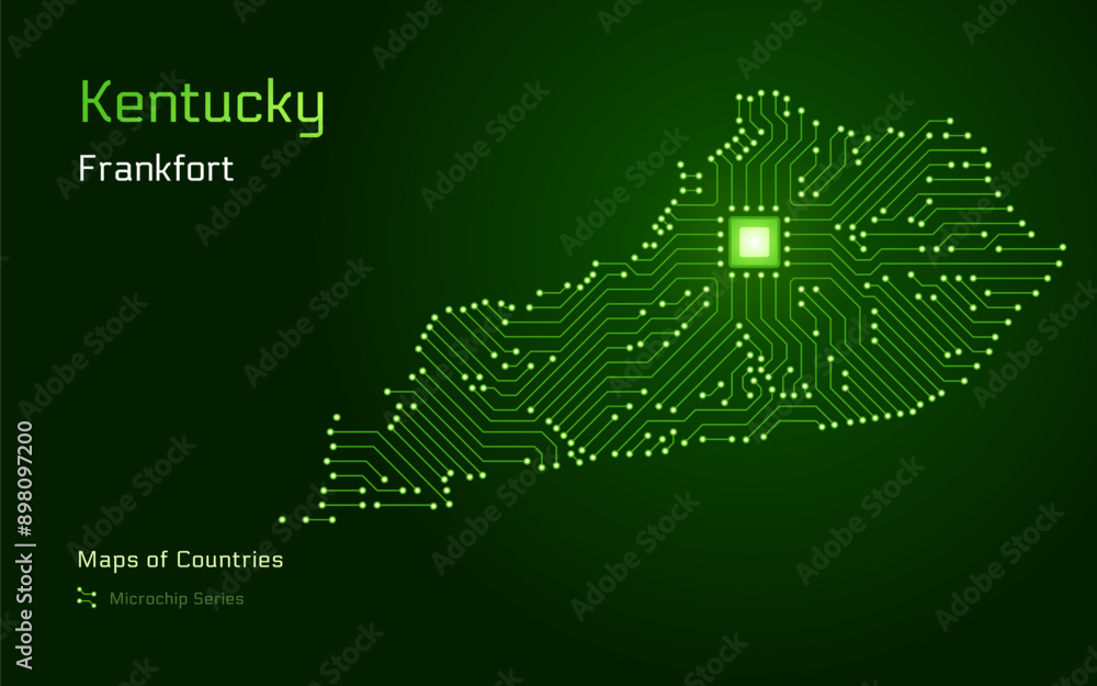 Kentucky Map with a capital of Frankfort Shown in a Microchip Pattern ...