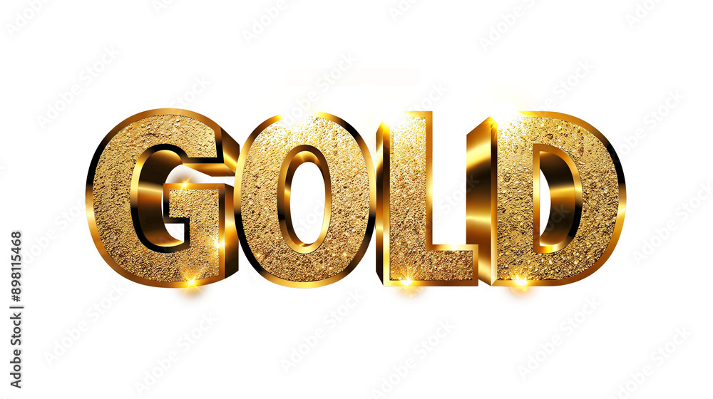 Golden Text Effect: A bold, 3D rendering of the word "GOLD" in gleaming ...