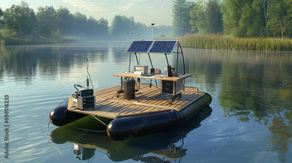 Foto de floating pontoon on a quiet lake, adapted into a creative ...