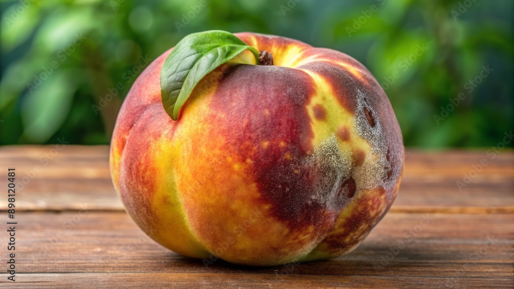 Unripe, lumpy peach with brown spots and bruises, symbolizing food ...