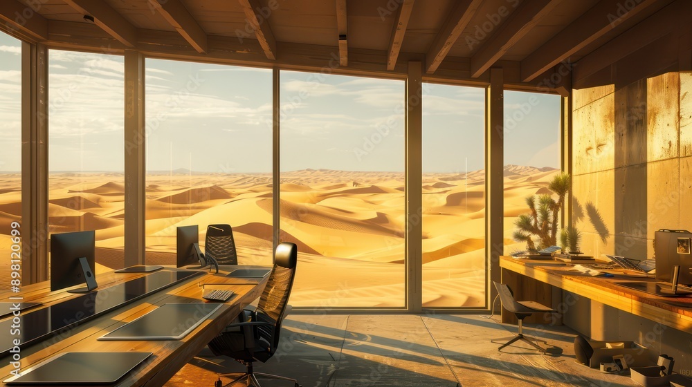 remote desert office with sustainable design, solar power, and large ...