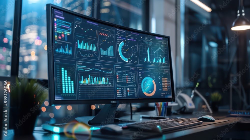 high-resolution digital dashboard where data scientists visualize and analyze complex datasets ...