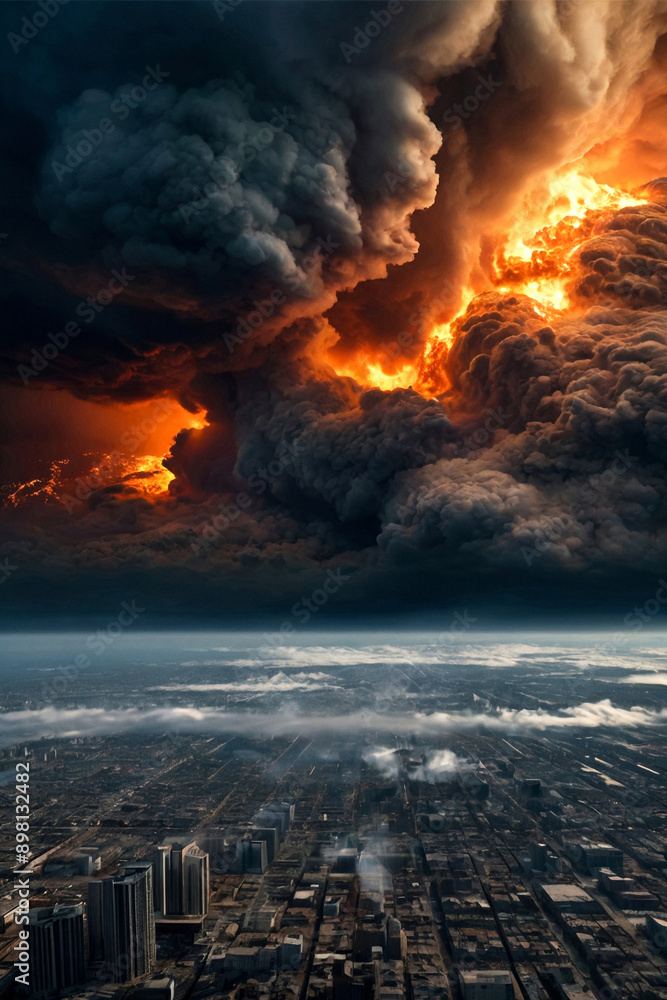 Fire hurricane cloudscape in ravages sky. Visual artwork of climate ...