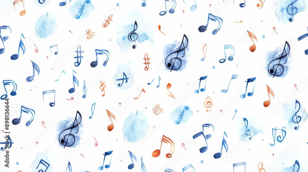 Music notes and flowing melodies depicted in a seamless musical pattern ...