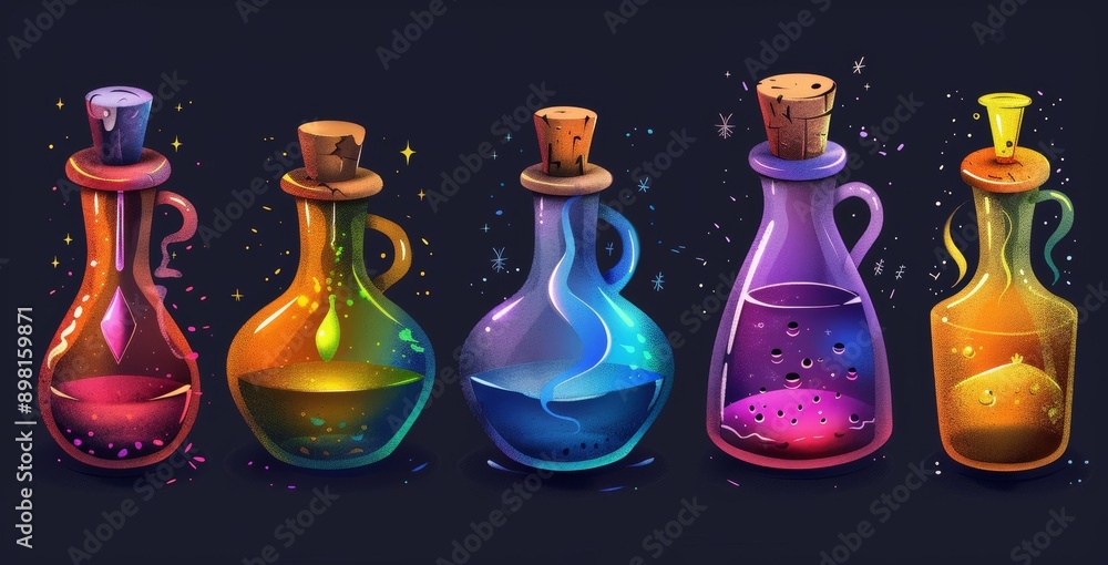 A modern game interface asset featuring a magic potions, poisons and ...