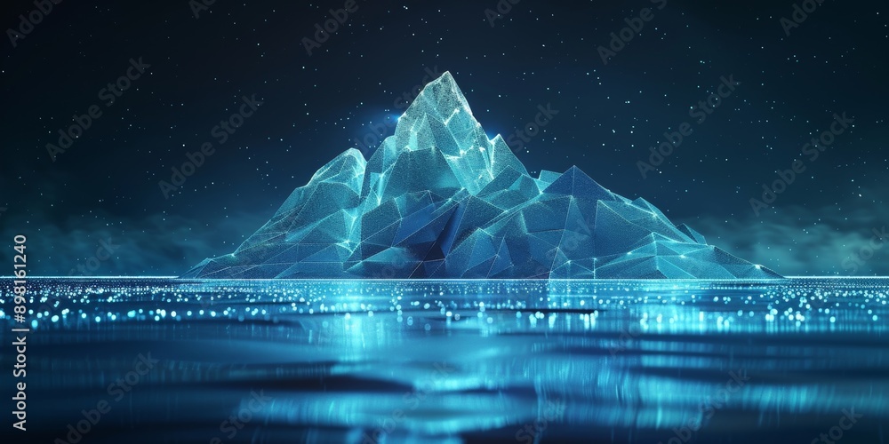 Abstract digital iceberg with effect glow and shine in polygonal ...