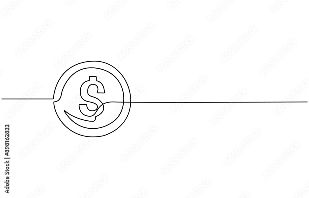 dollar money bag continuous line drawing. Hand holding coin continuous one line drawing art ...