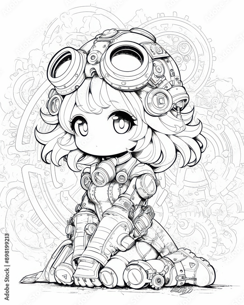 Beautiful anime girl, Black and white vector art, mandala coloring book ...