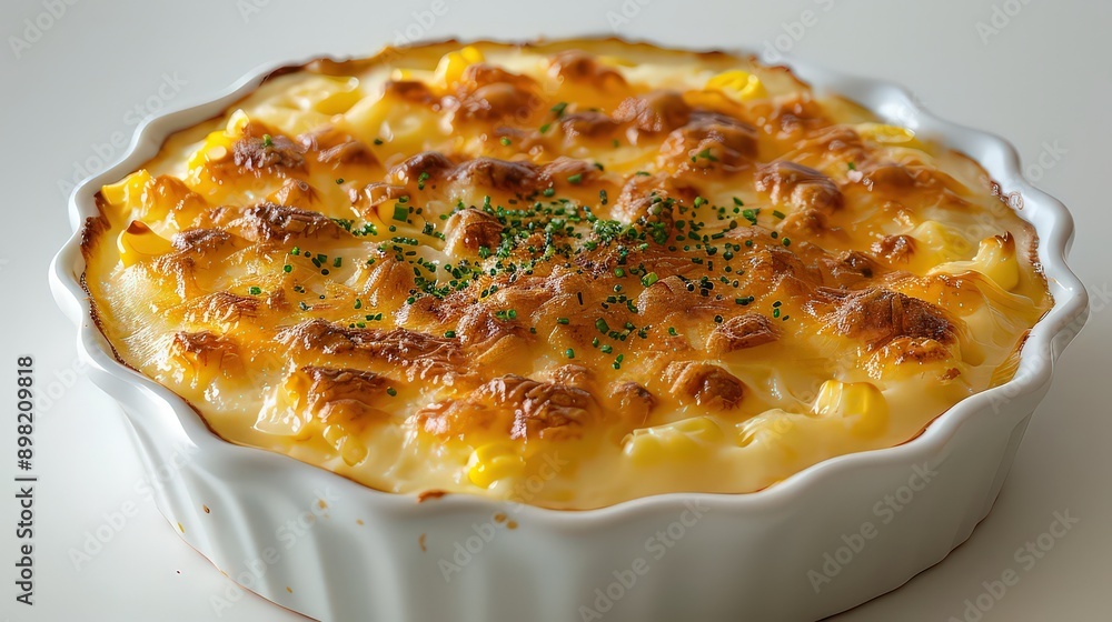 sweet corn pudding with a golden, slightly crispy top, set against a ...