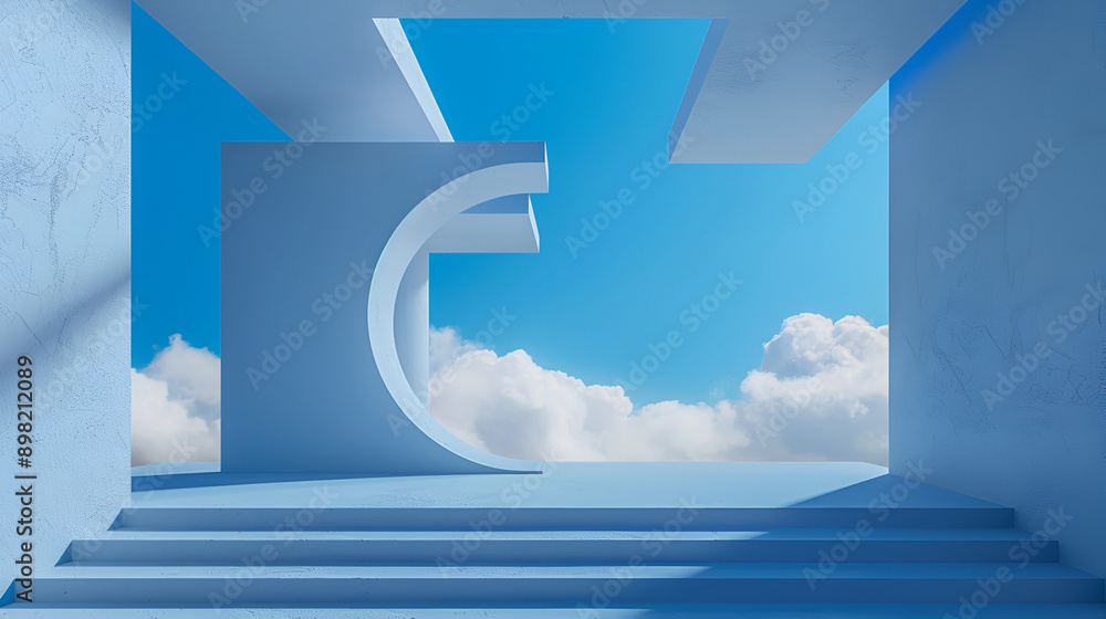 Empty white architecture with sky view,Futuristic White Architecture ...