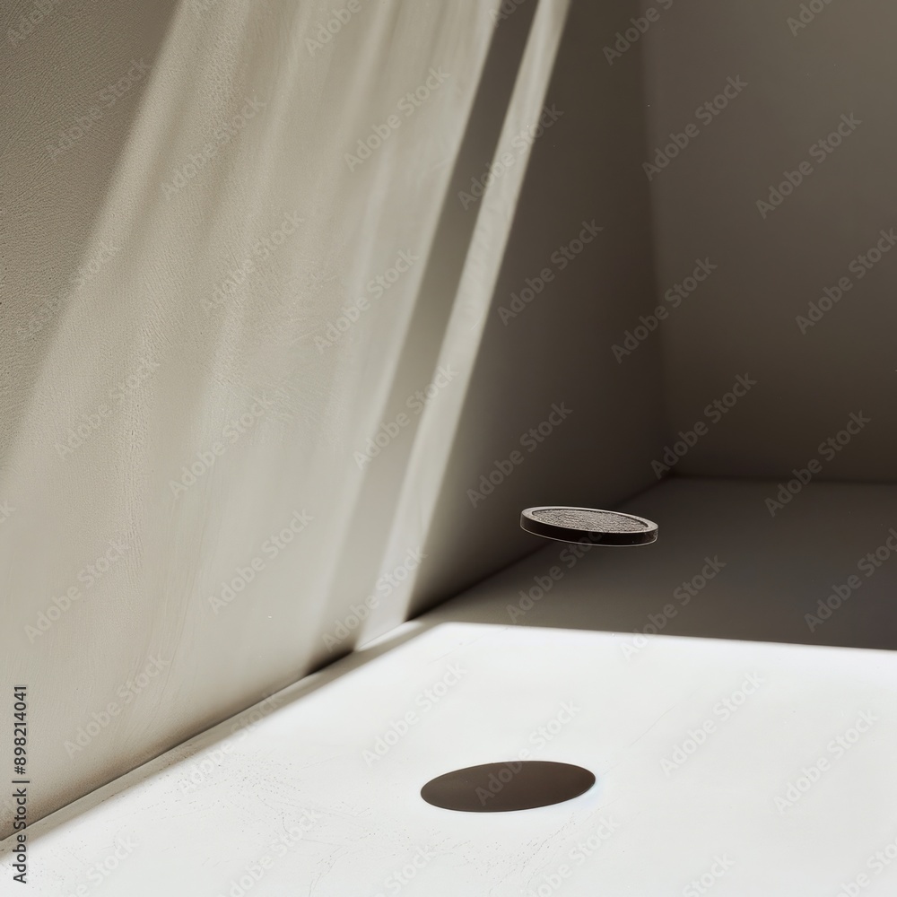 minimalist poker chip suspended mid-air in a sunbeam, casting a ...