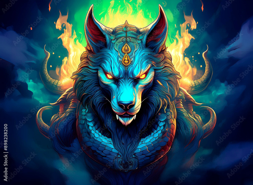 eerie and enigmatic image of the demon amon as wolf with snake tail in ...